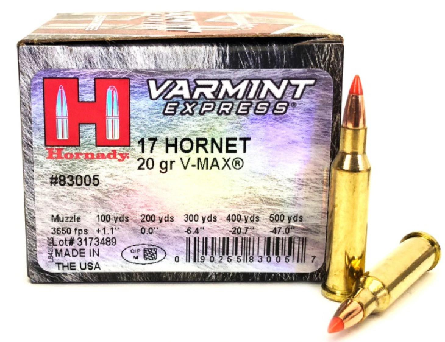 Hornady Superformance Varmint 17 Hornet 20 Grain V-MAX